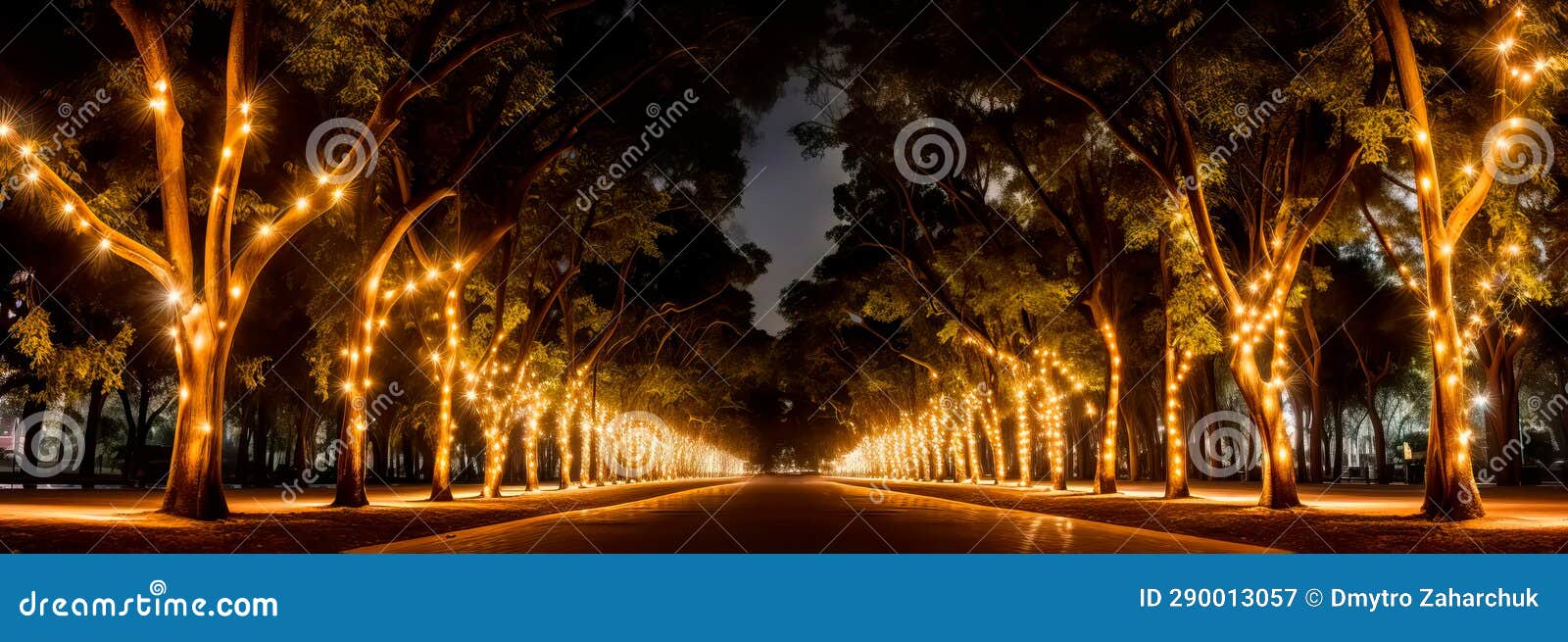LED Lights on Trees in a Park or Street. Generative AI Stock Image ...