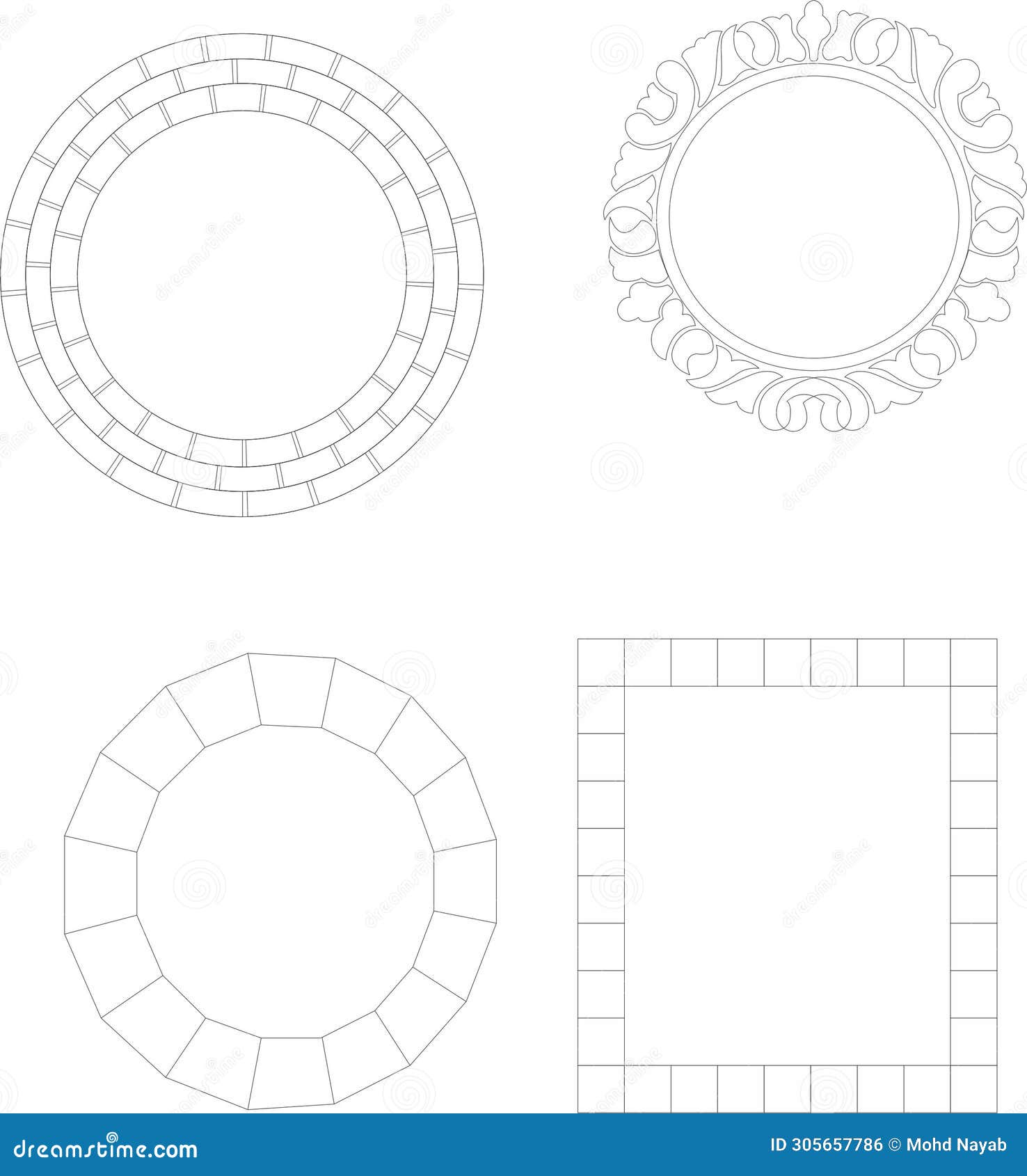 Led Mirror Glass Floral Border Pattern Frame, Design Vector ...