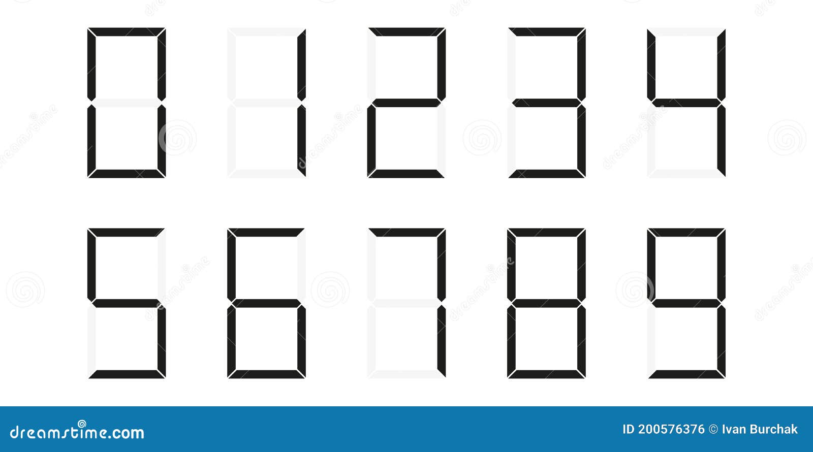 LED Numbers Font 0-9. Monochrome Stock Vector - Illustration of glow ...