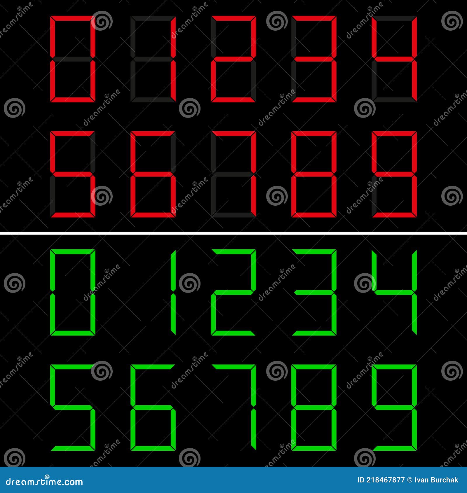 LED Numbers Font 0-9. Red and Green Stock Vector - Illustration of ...