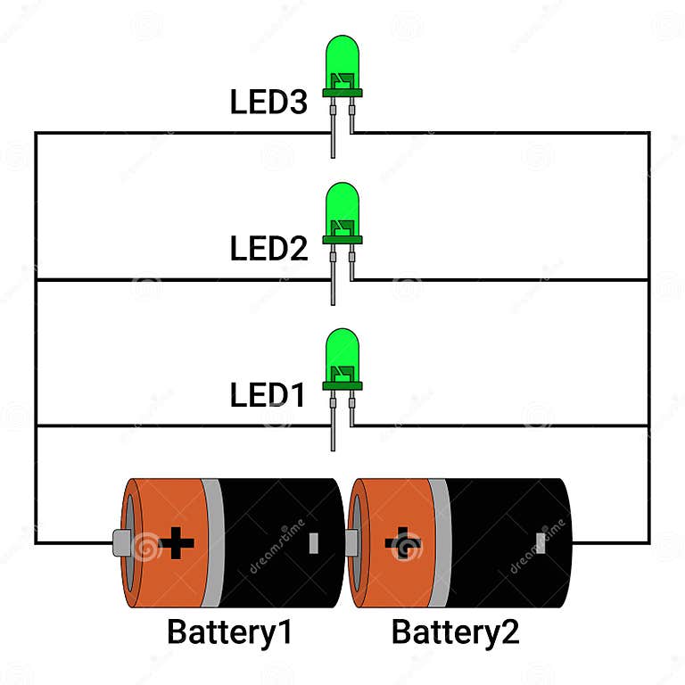 LED in a parallel circuit stock vector. Illustration of vector - 207355257