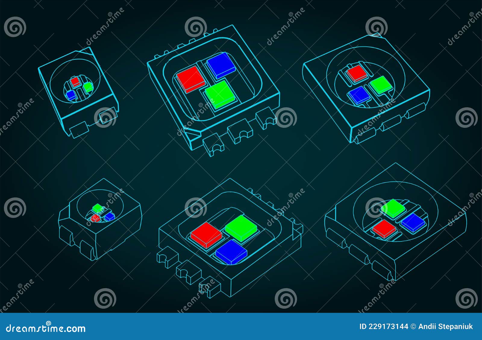 LED RGB Set stock vector. Illustration of lamp, transistors - 229173144