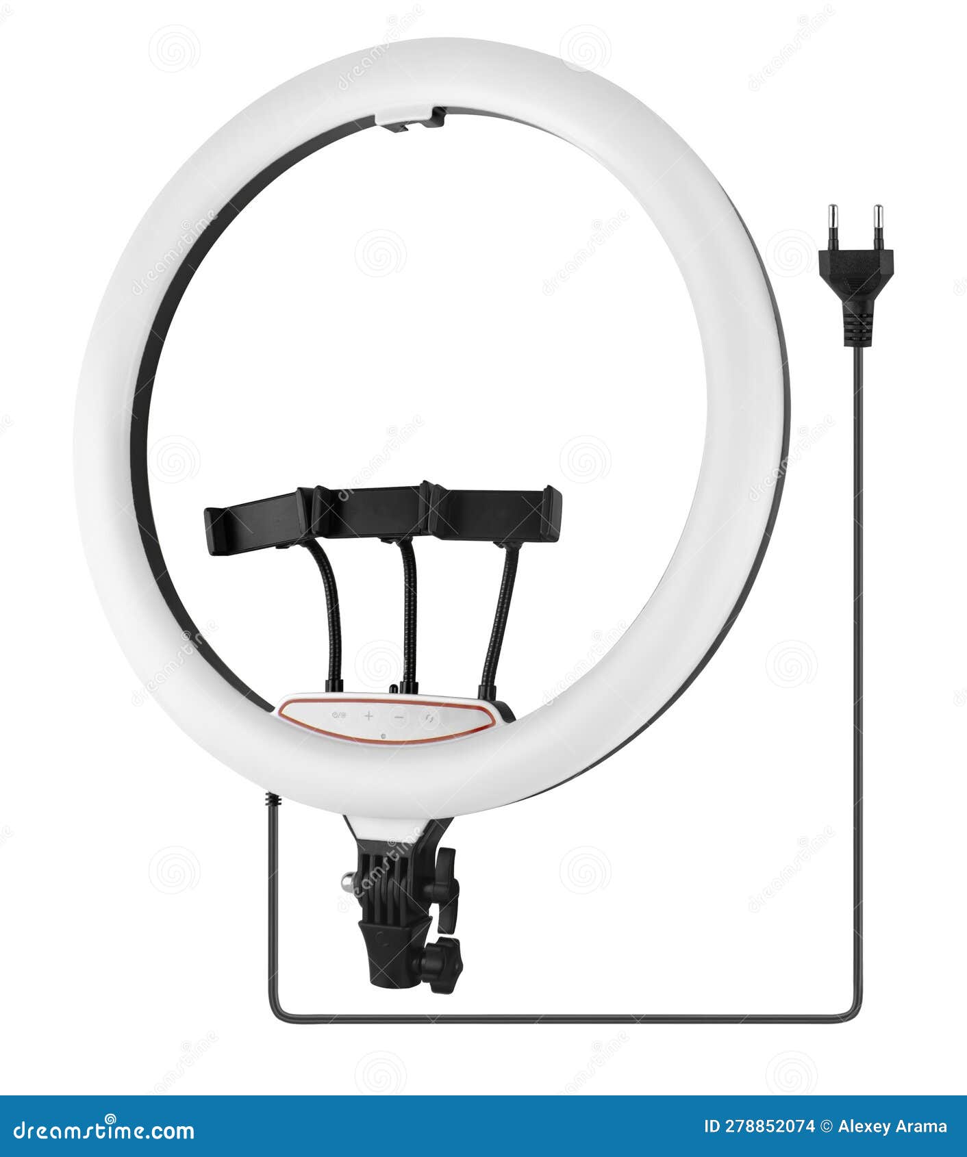 LED Ring Light, for Selfies, with Phone Holder, White Background Stock ...