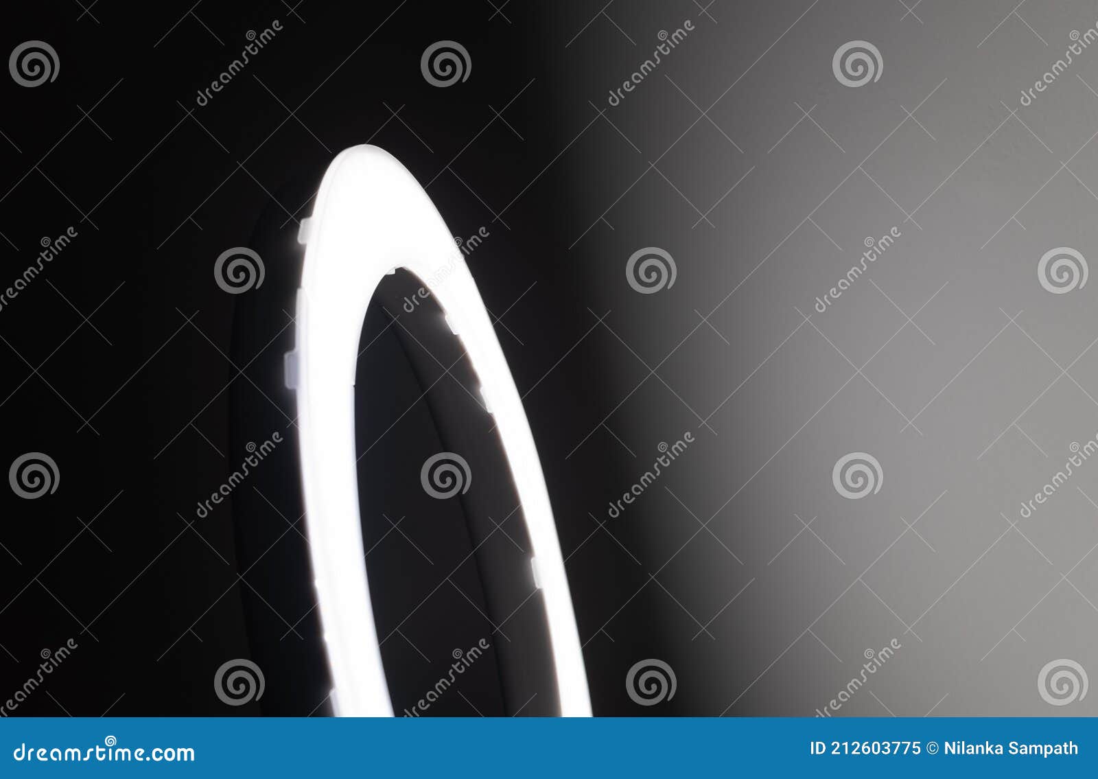 LED Ring Light in a Studio Room Against Empty Walls Side View and the ...