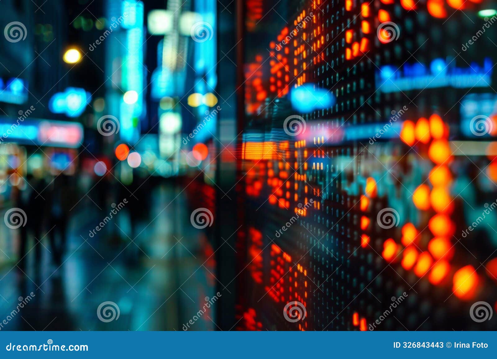 LED Screen with Stock Data and City Lights Stock Image - Image of ...