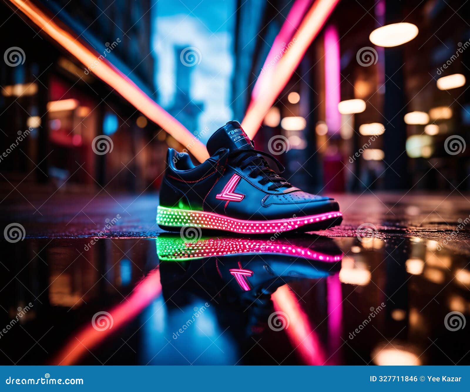 LED Sneaker with Neon Lights Reflection Stock Illustration ...