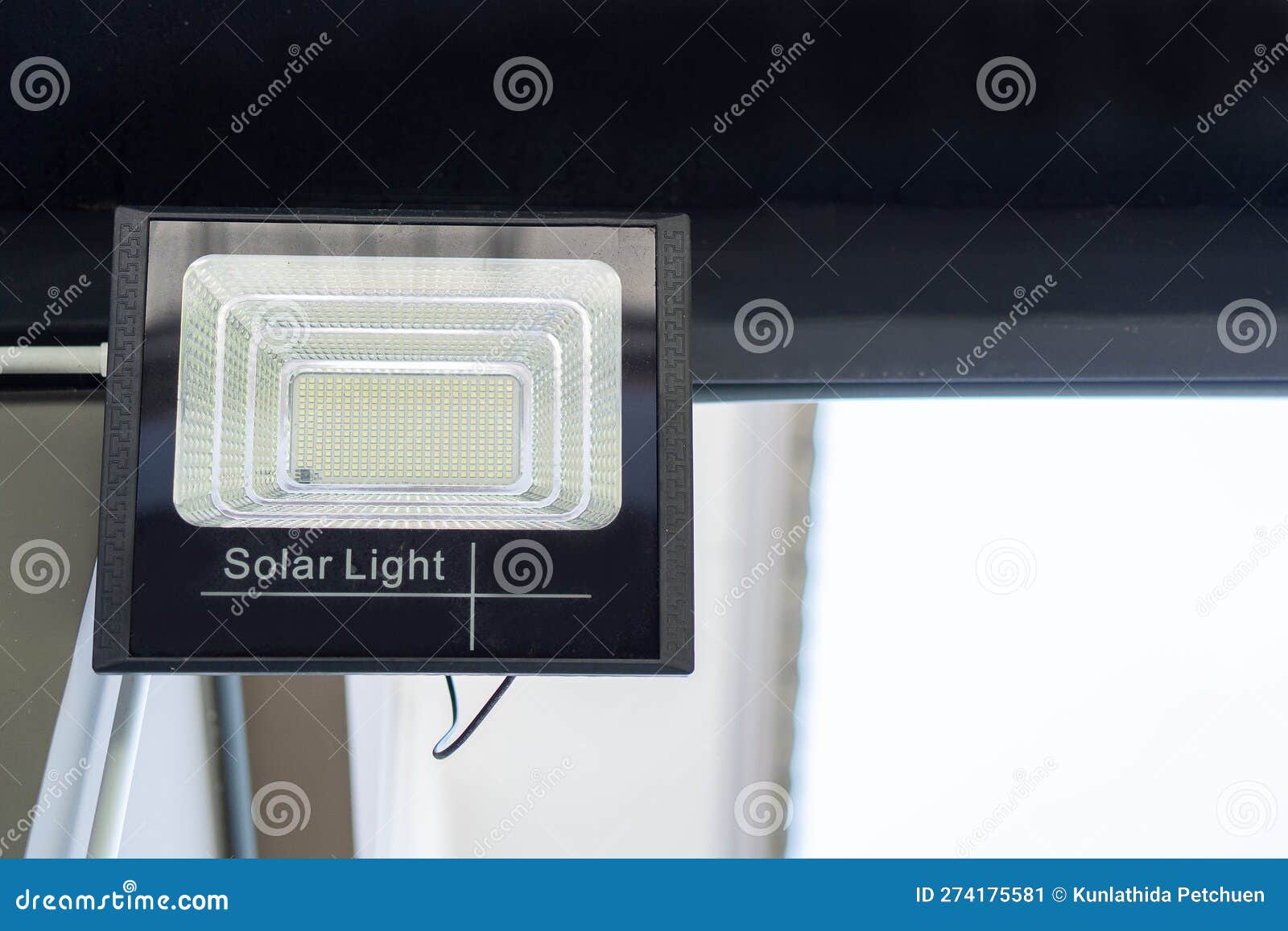 LED Spot Light and Solar Panel on Wall Outside of the House with ...