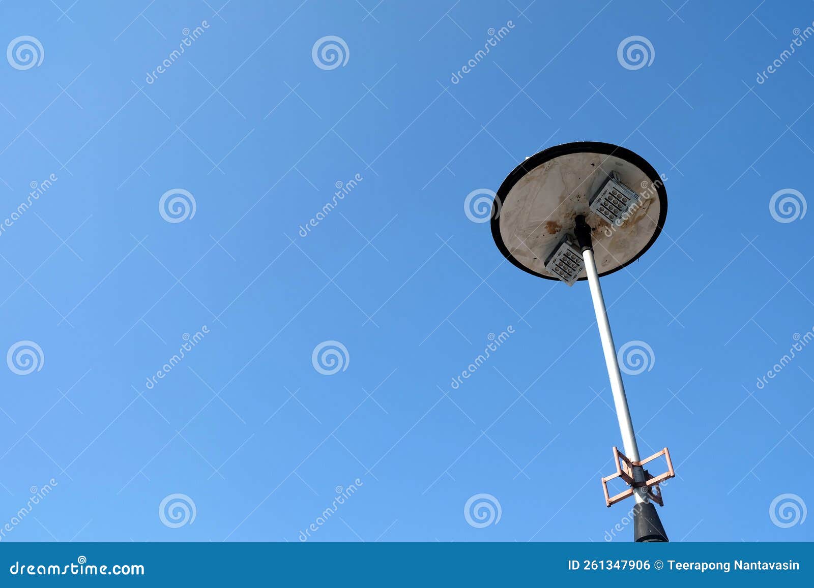 LED Spotlight Pole with Blue Sky Background. Stock Photo - Image of ...