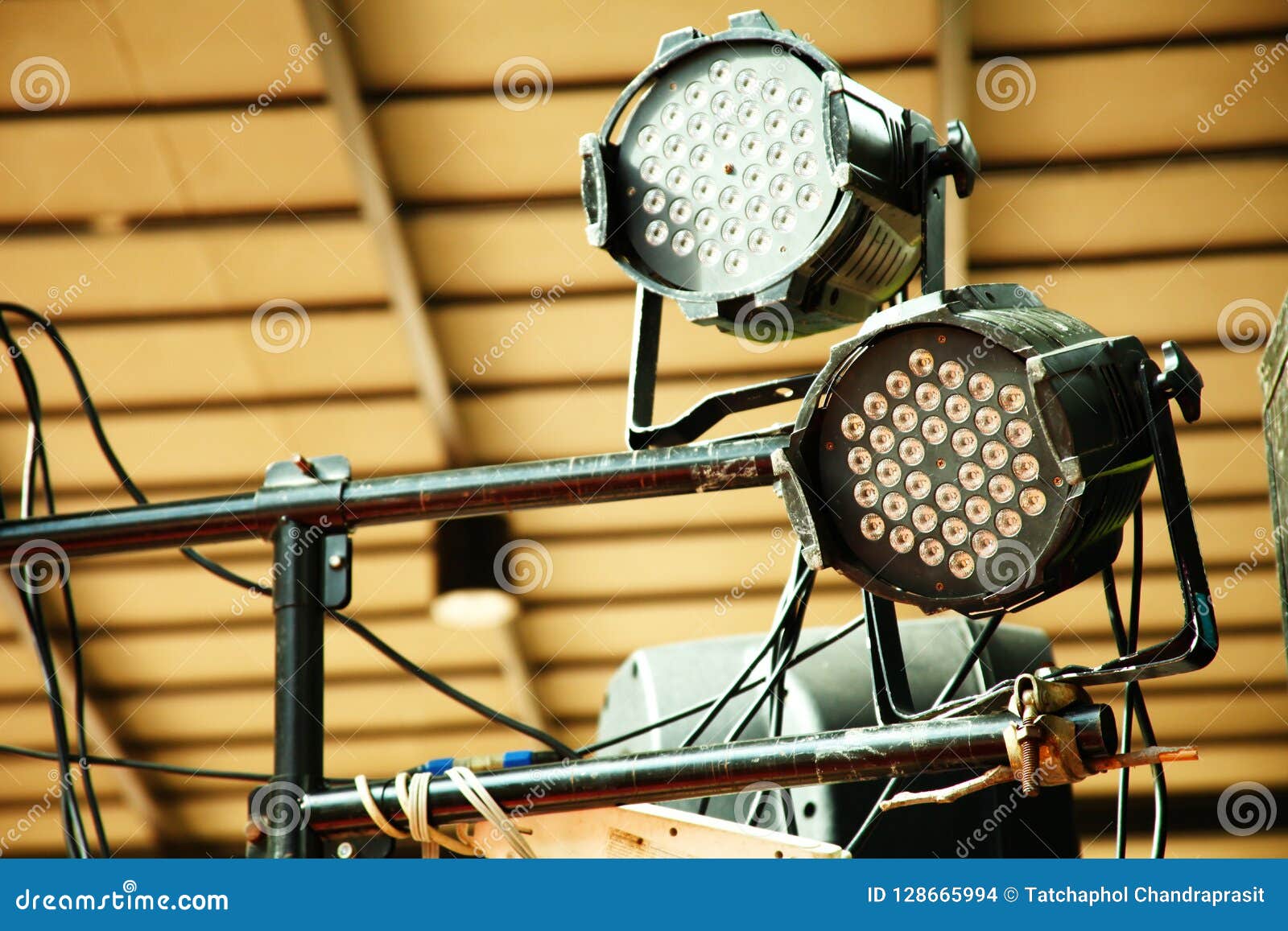 Led spotlight on stage. stock photo. Image of cable - 128665994