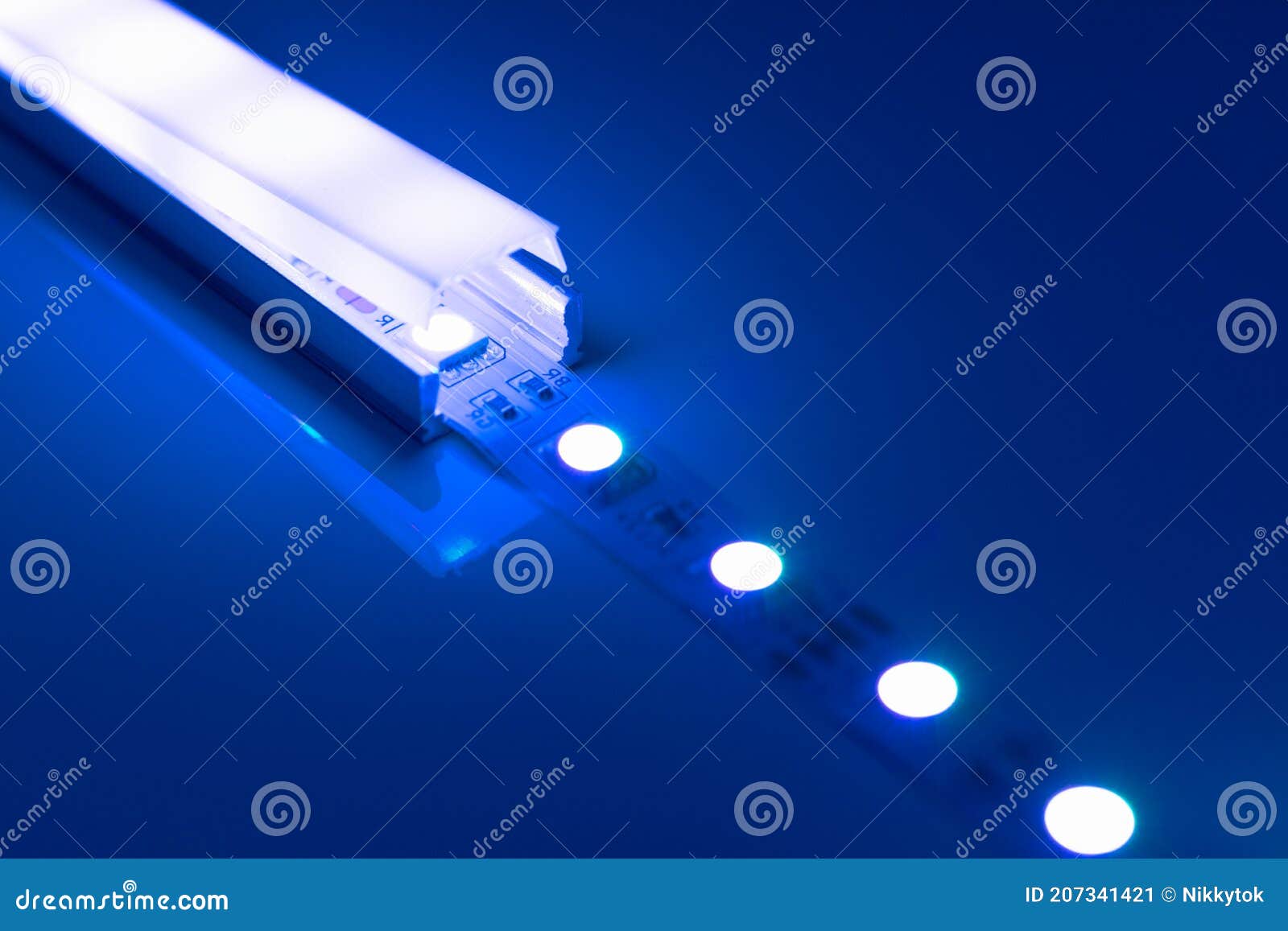 Led Strip Blue Light in Aluminum Channel Diffuser Stock Image - Image ...