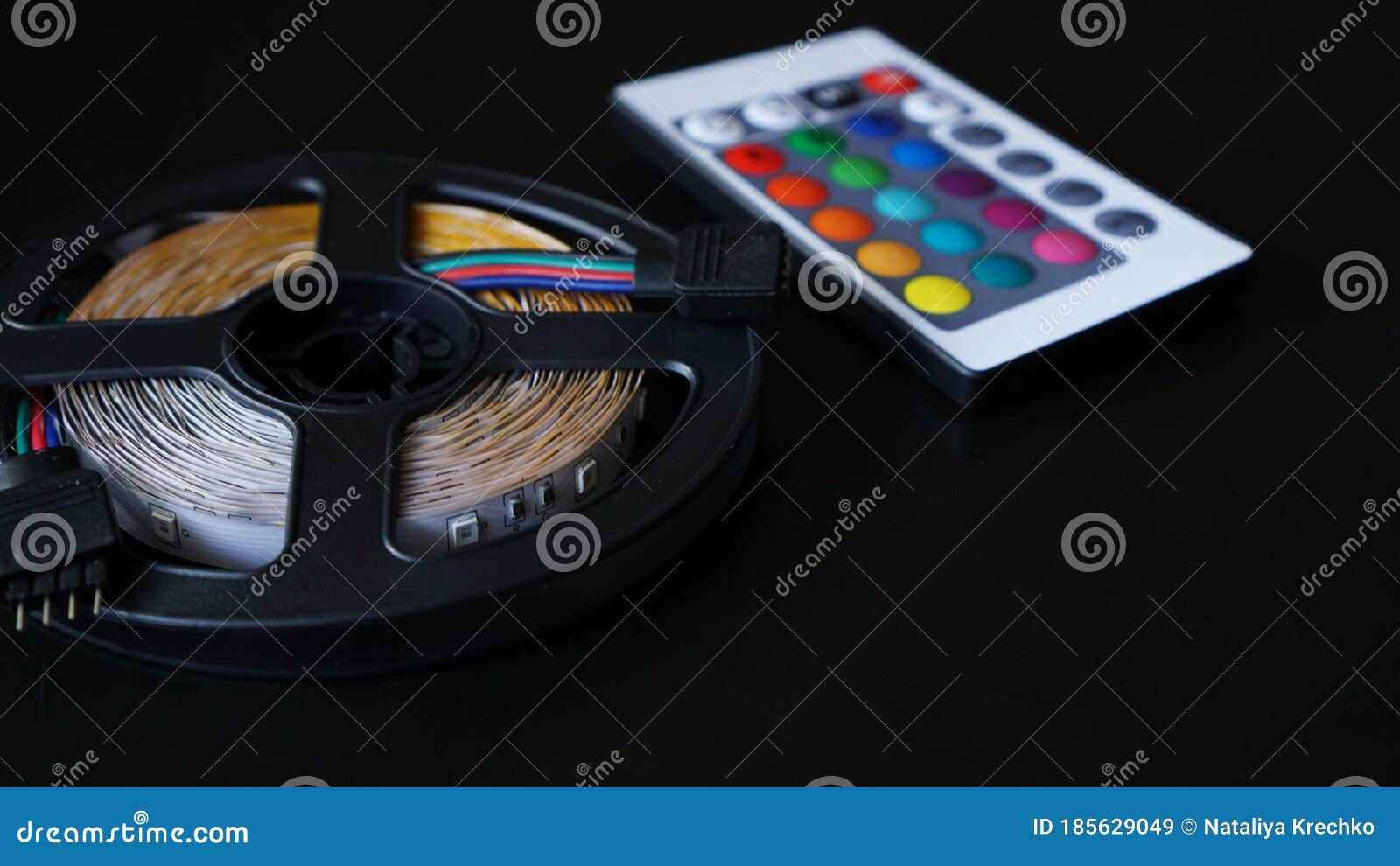 Led Strip Coil Closeup. Diode with Control Panel for Switching Colors ...