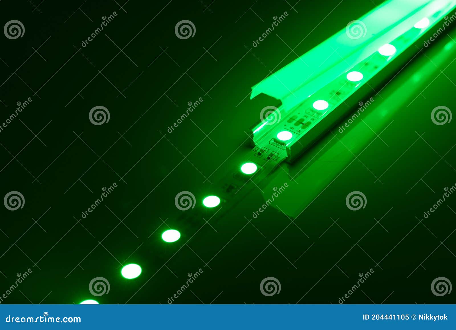 Led Strip Green Light in Aluminum Channel Diffuser, Close-up View Stock ...