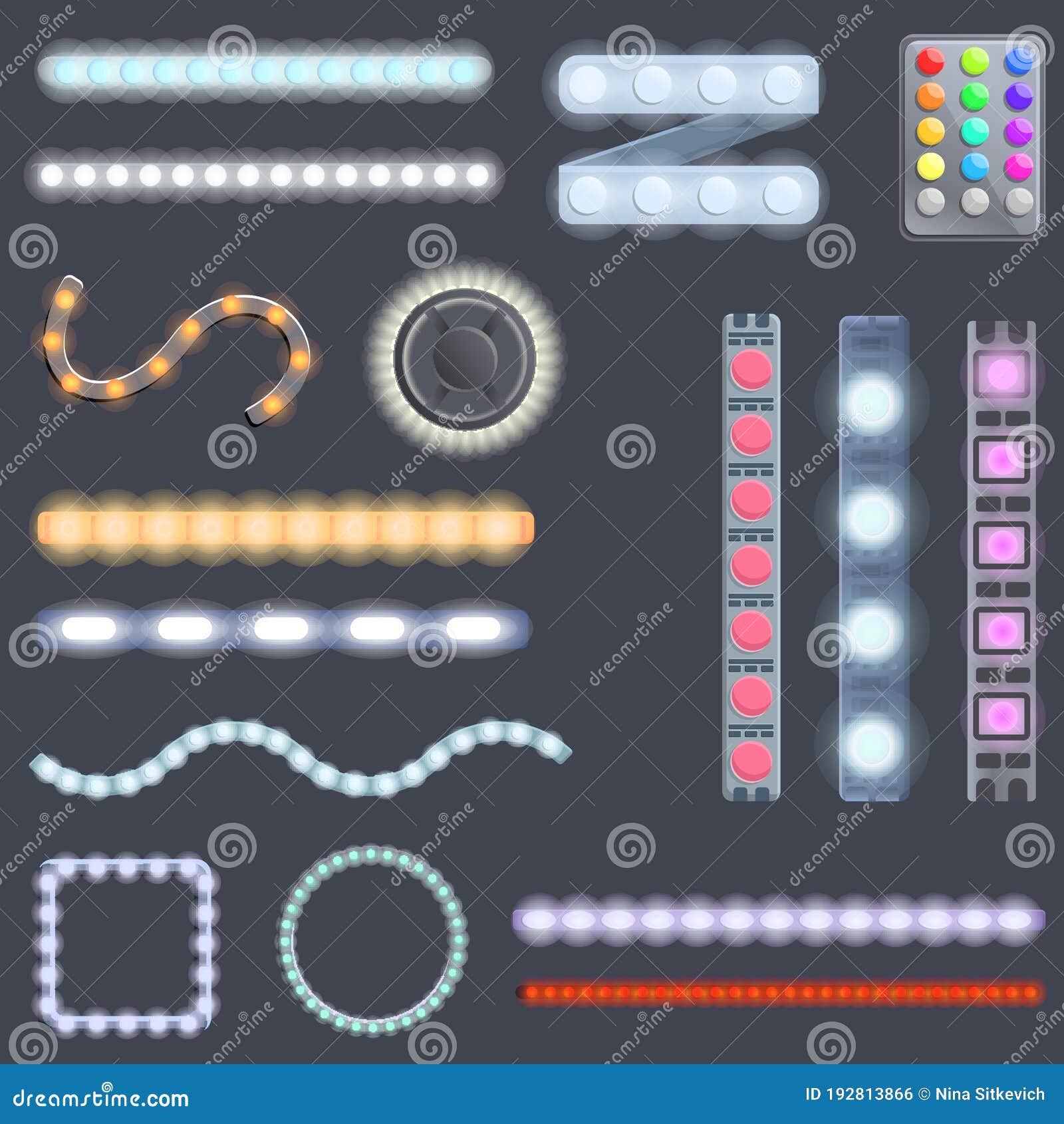 Led Strip Lights Icons Set, Cartoon Style Stock Vector - Illustration ...