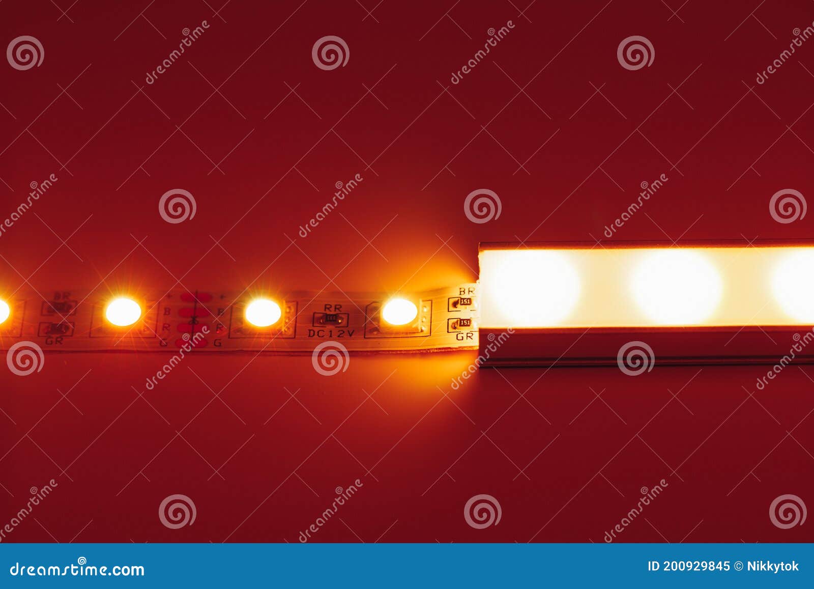 Led Strip Orange Light in Aluminum Channel Diffuser Stock Image - Image ...