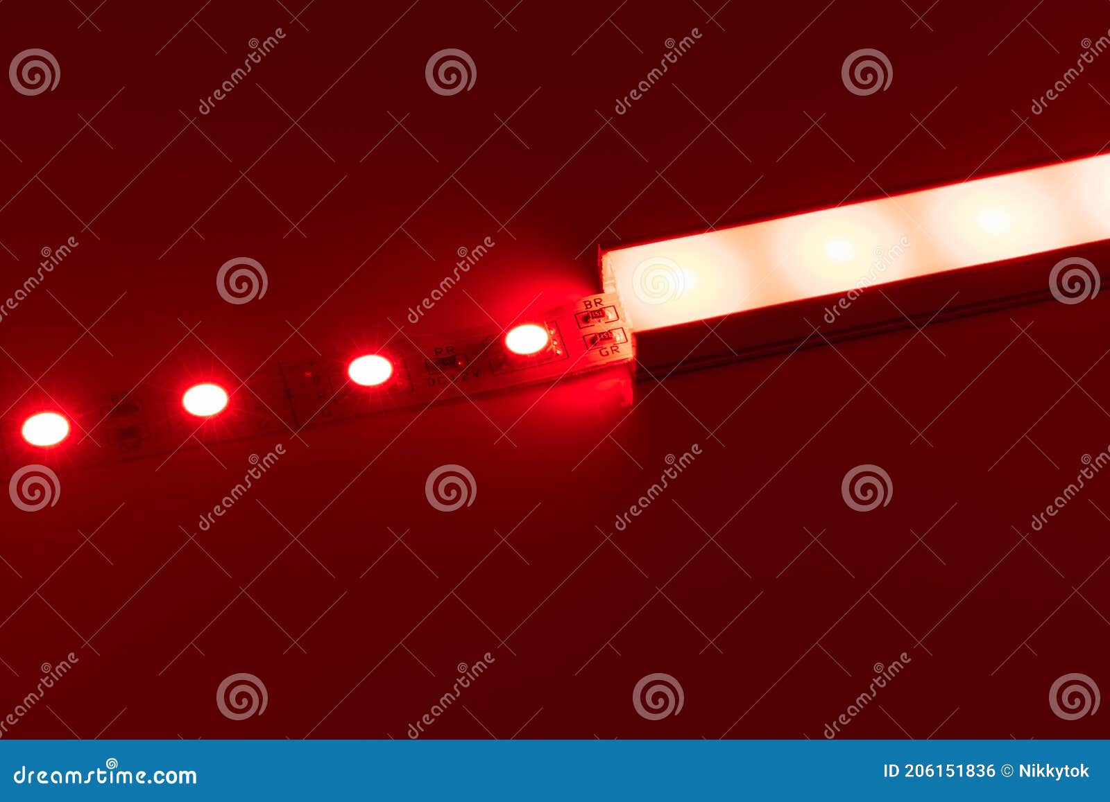 Led Strip Red Light in Aluminum Channel Diffuser Stock Photo - Image of ...