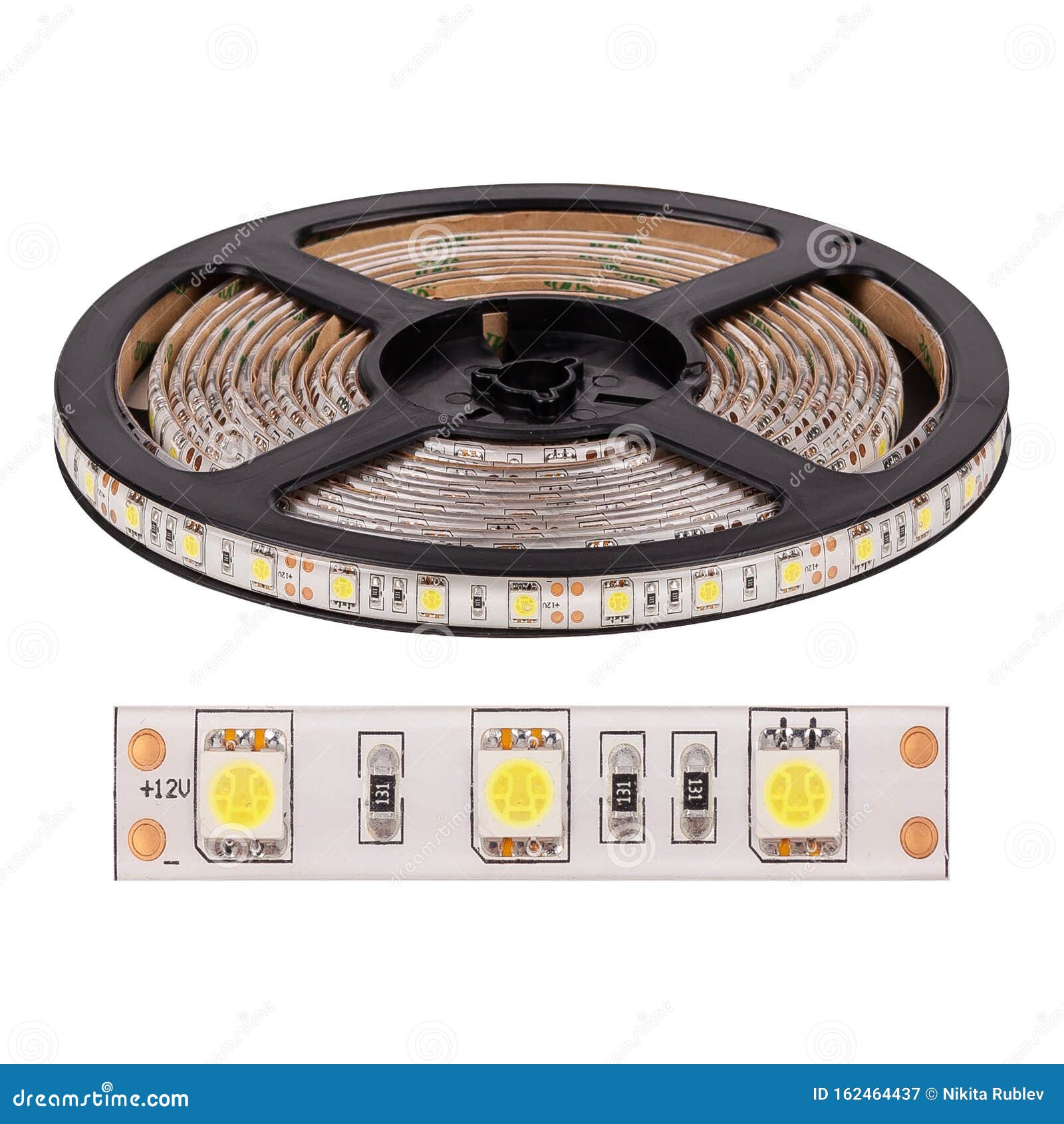 Led Stripe on Reel and Close-up Isolated on a White Background Stock ...