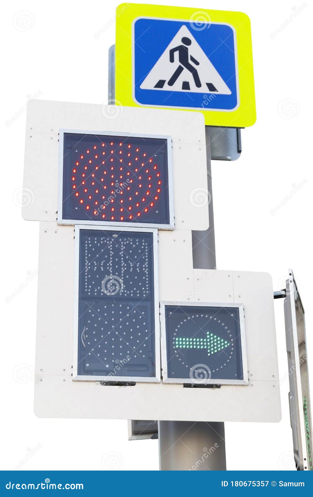 Led Traffic Light and Road Sign Isolated on White Stock Image - Image ...