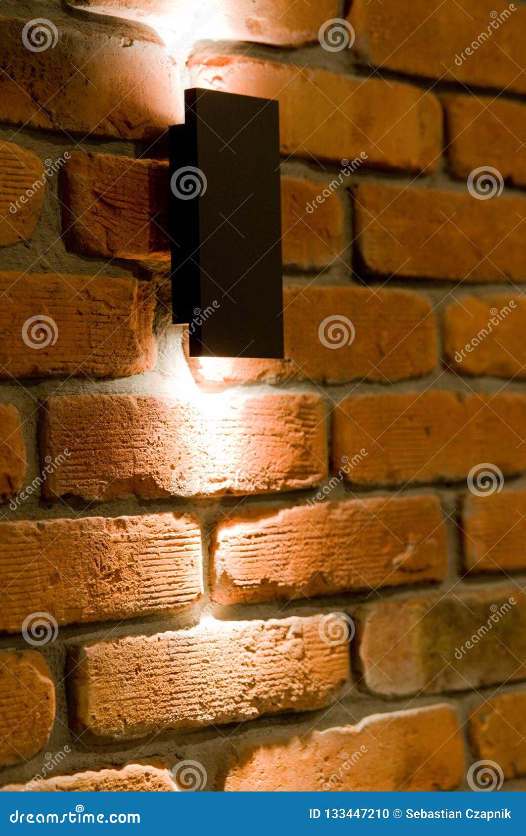 LED Wall Lighting, Red Brick and Light Background Stock Photo - Image ...