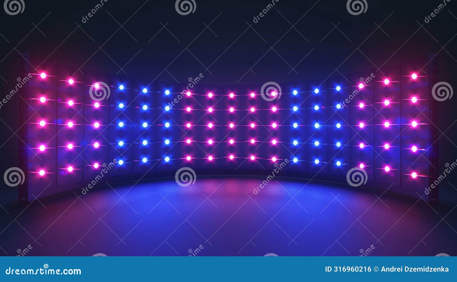LED Wall Video Screen with Glowing Blue and Purple Dots. Modern ...