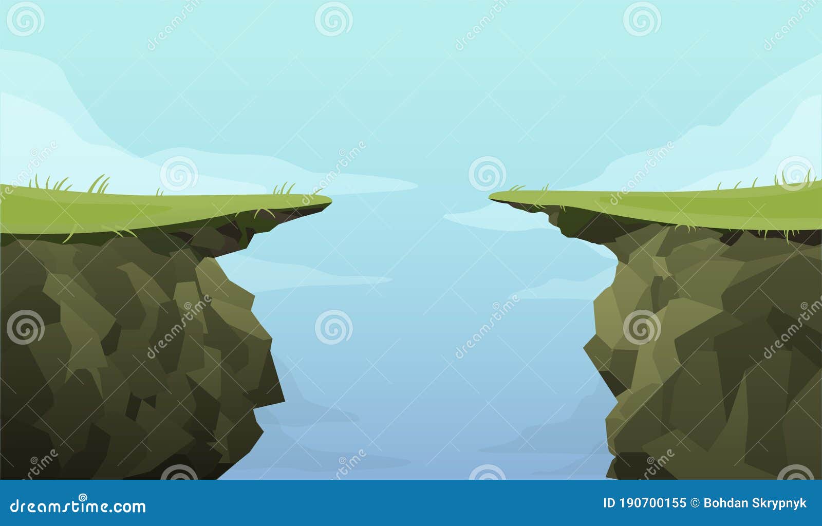 Abyss Or Cliff Concept With Trees, Sky And Clouds. Vector Illustration ...