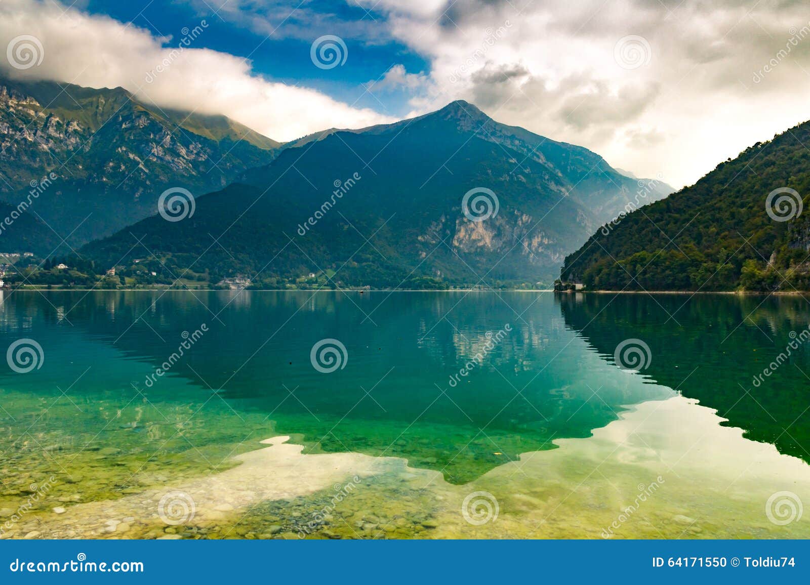 Ledro lake in Italy. stock photo. Image of calm, alps - 64171550