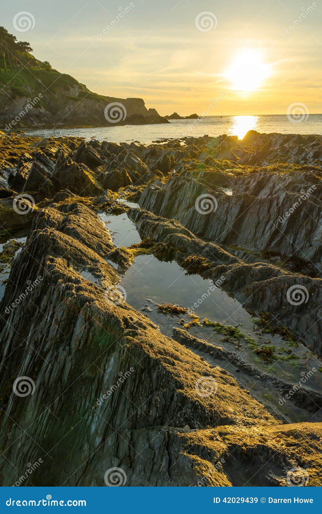 Lee Bay sunset stock image. Image of atlantic, north - 42029439