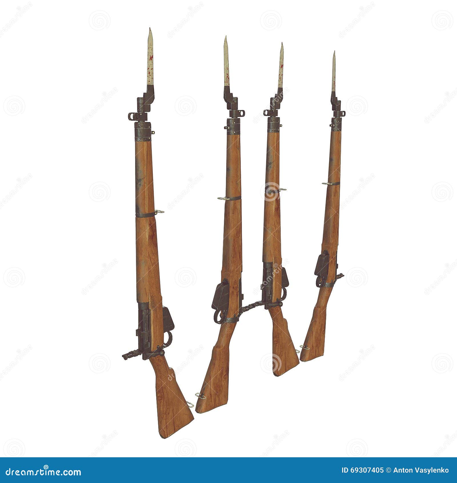 Lee Enfield Rifles Part Old 3D Illustration Stock Illustration ...