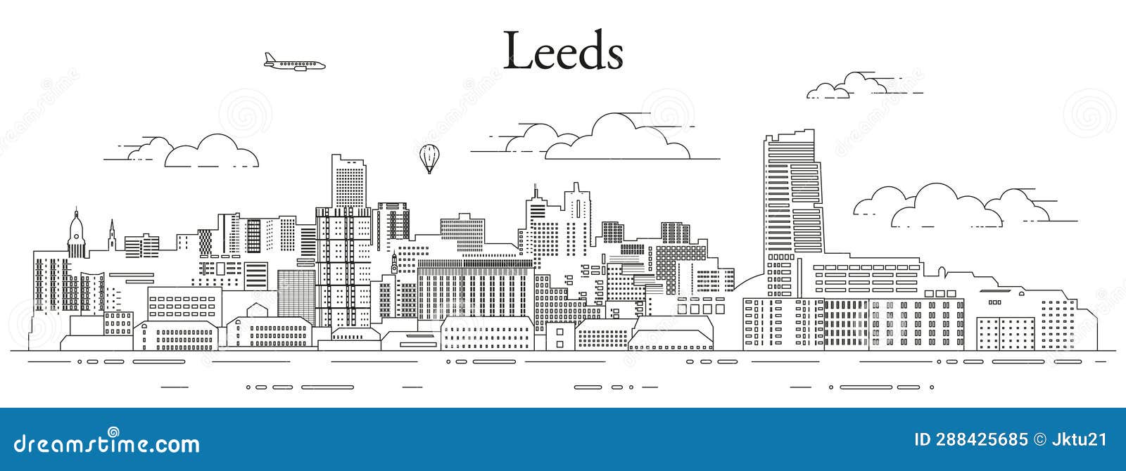 Leeds Cityscape Line Art Vector Illustration | CartoonDealer.com #288425685