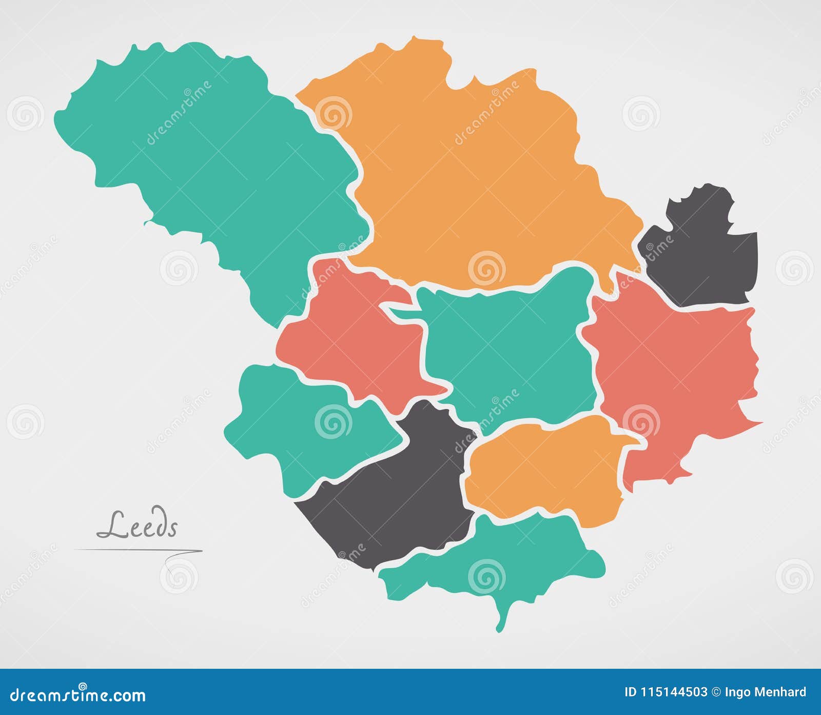 Leeds Map with Boroughs and Modern Round Shapes Stock Vector ...