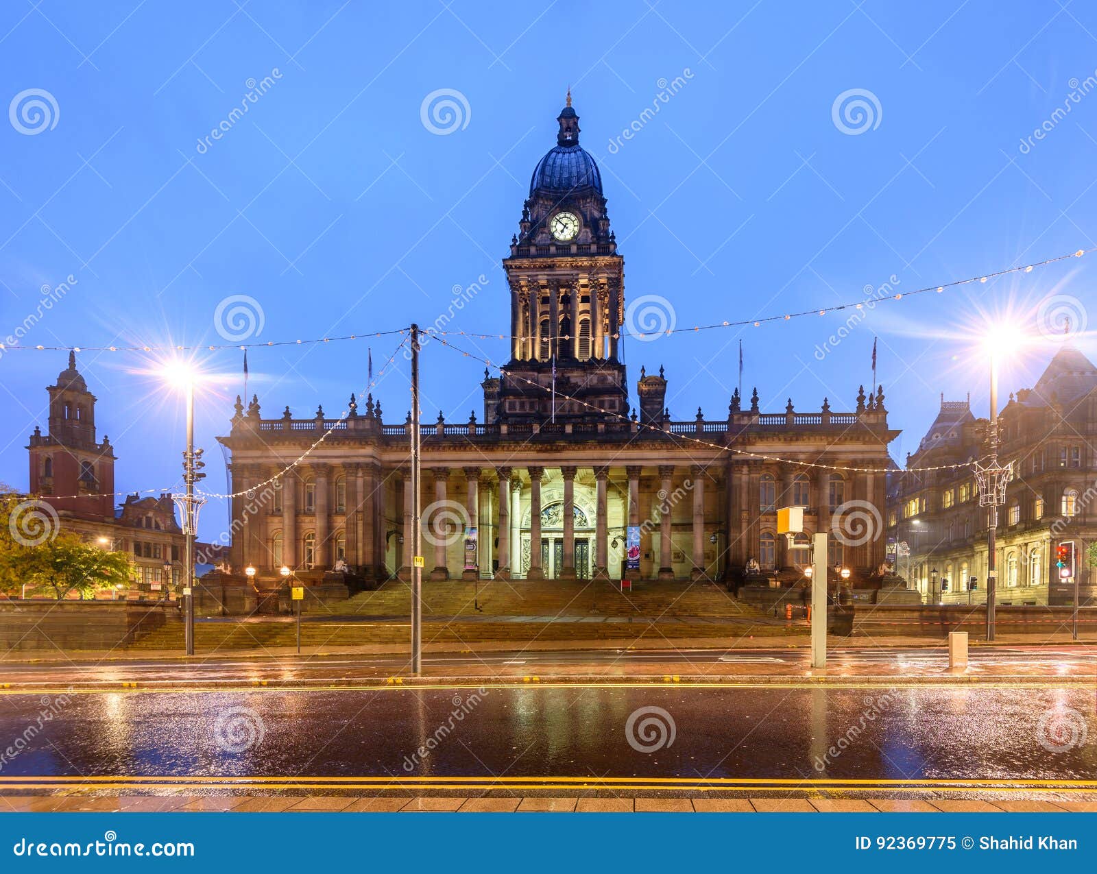 Leeds Town Hall Front View With Columns Steps And Clock Tower Stock ...
