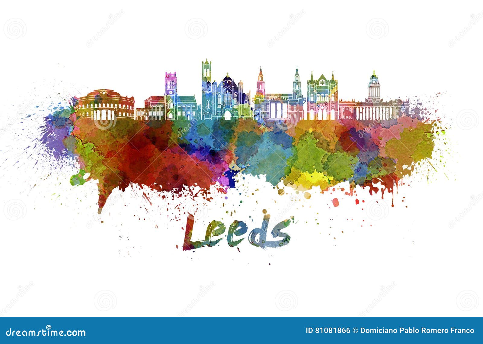Leeds V2 Skyline in Watercolor Stock Illustration - Illustration of ...
