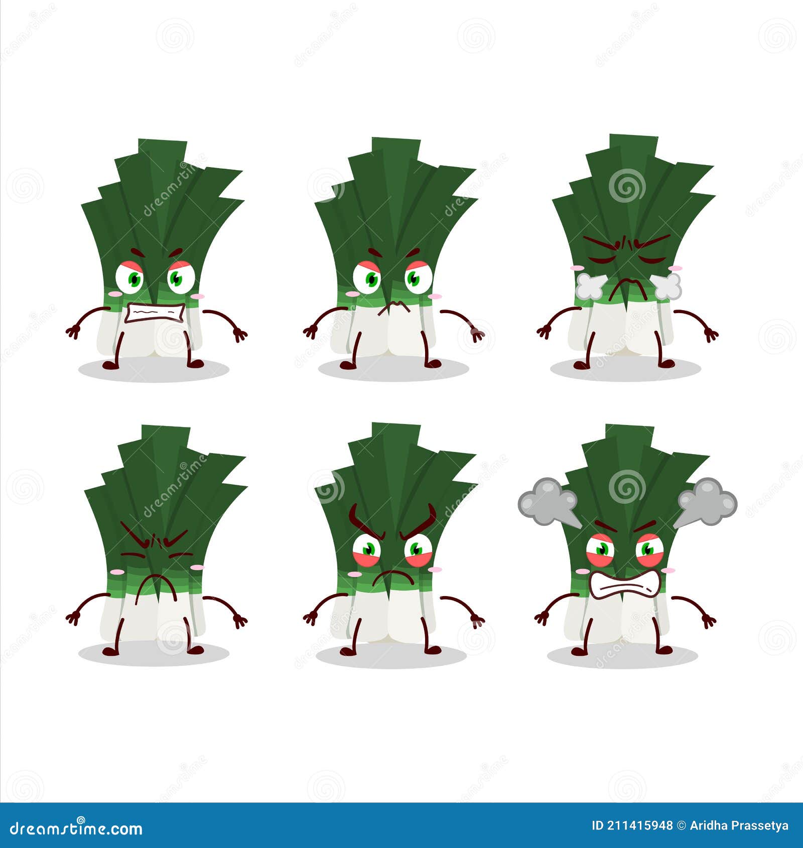 Leek Cartoon Character with Various Angry Expressions Stock Vector ...