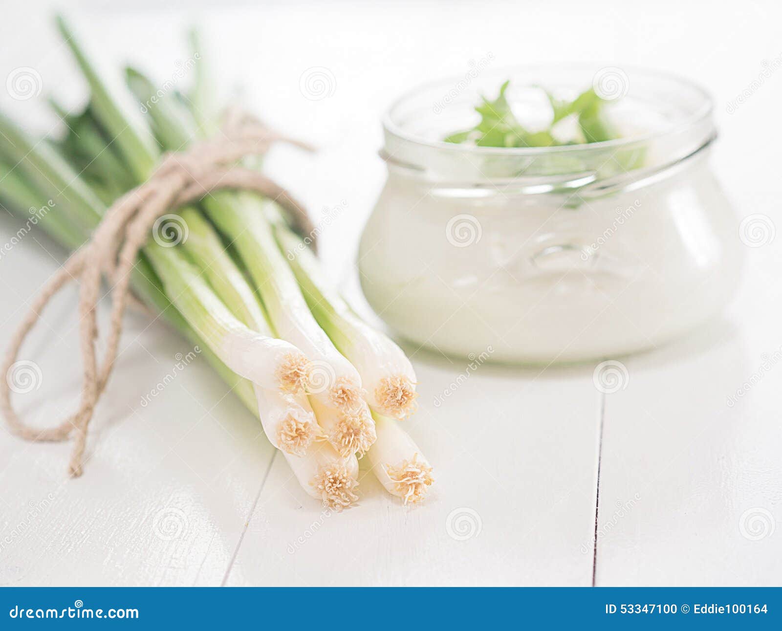 Leek Onions and a Glass of Curd Stock Photo - Image of salad, healthy ...