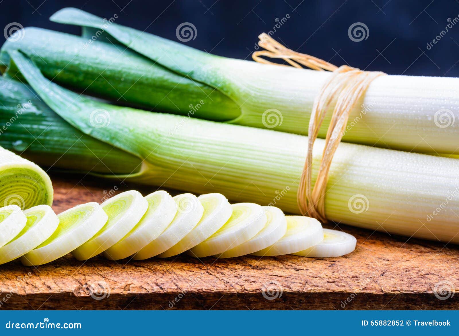 Leek on Rustic Wood Background. Stock Photo - Image of onion, diet ...