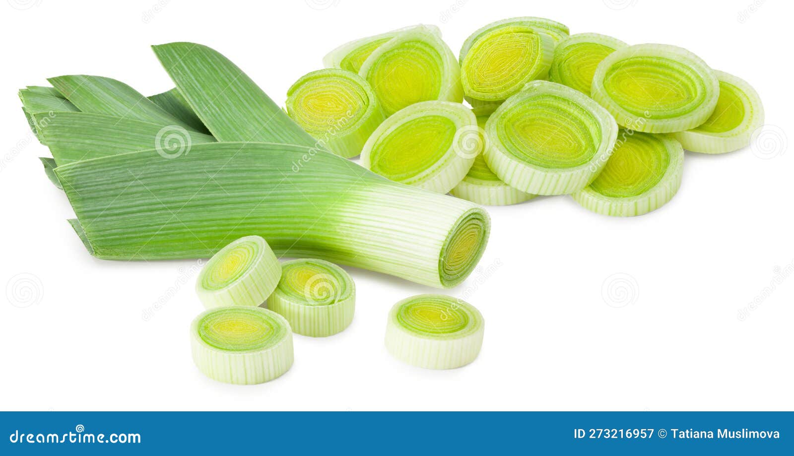 Leek with Slices Isolated on White Background. with Clipping Path Stock ...