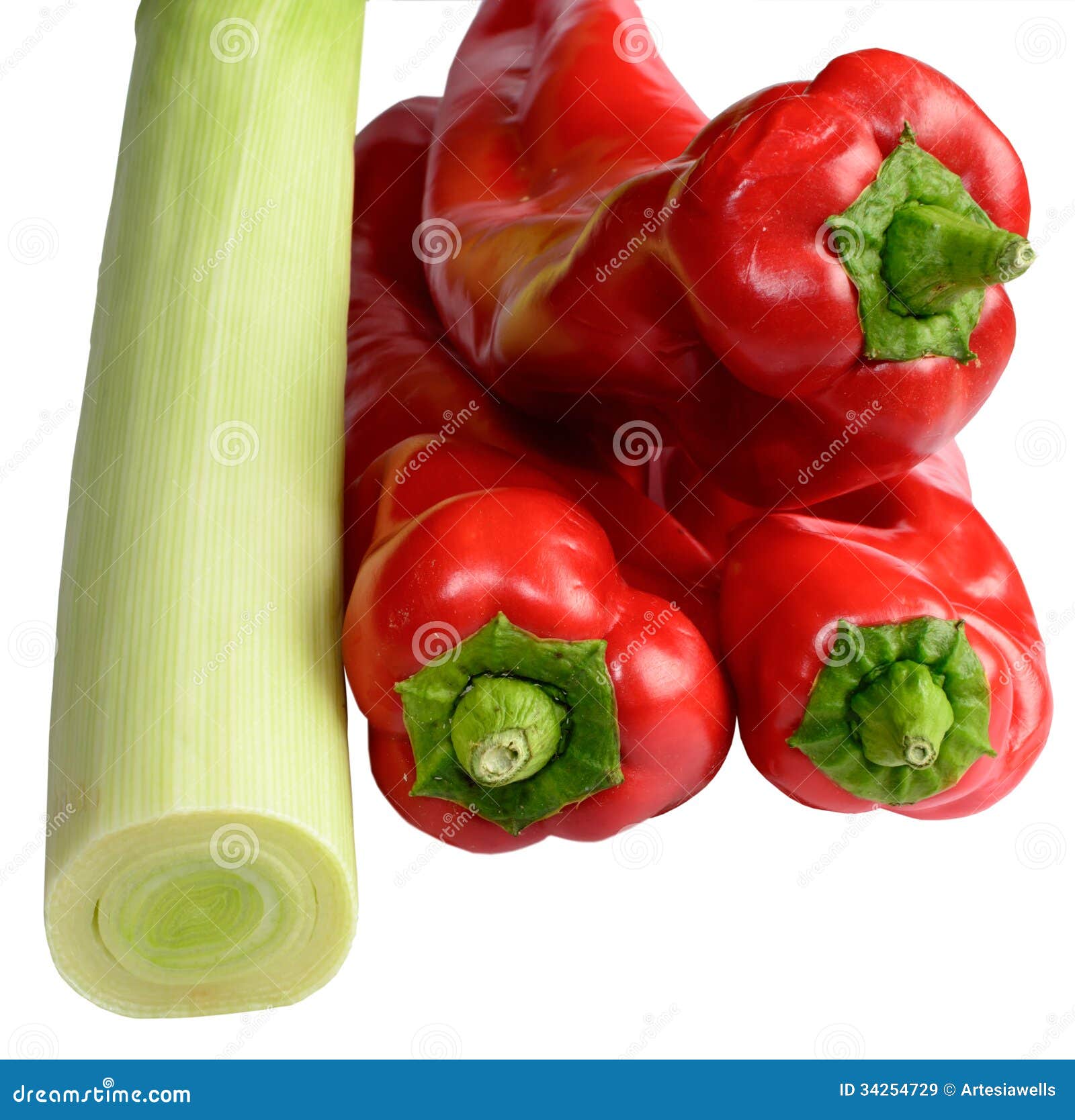 Leek and three red peppers stock image. Image of juicy - 34254729