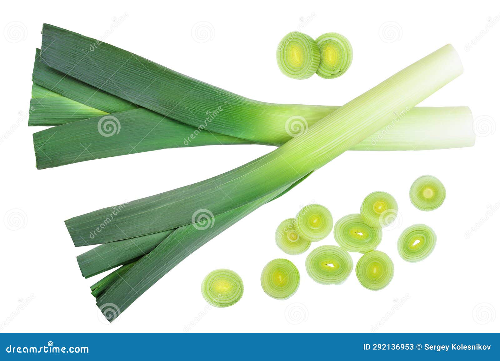 Leek Vegetable Closeup Isolated on White Background. Top View Stock ...
