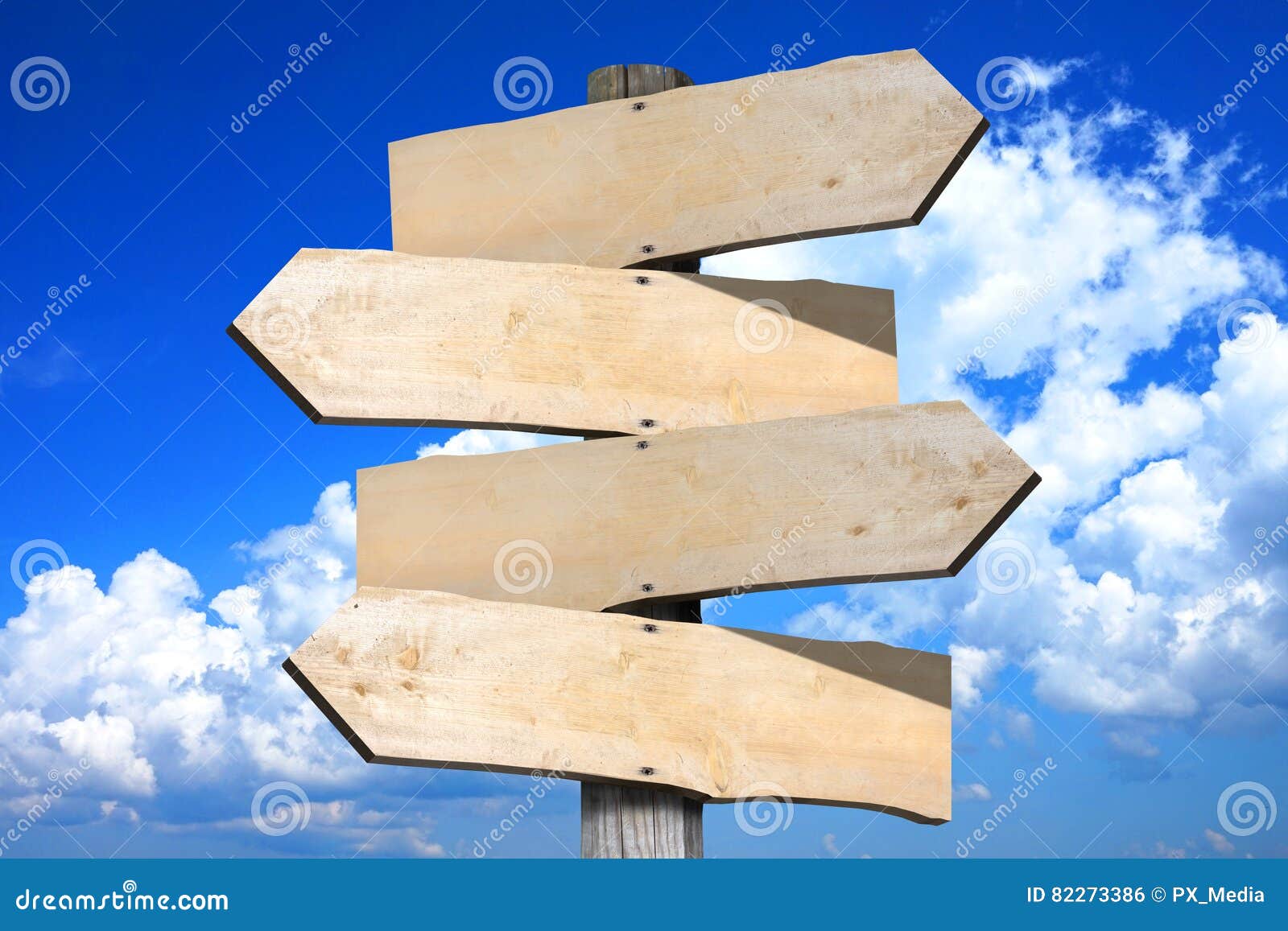 Leerer Hölzerner Wegweiser - Vier Pfeile Stockfoto - Bild von hölzern ...