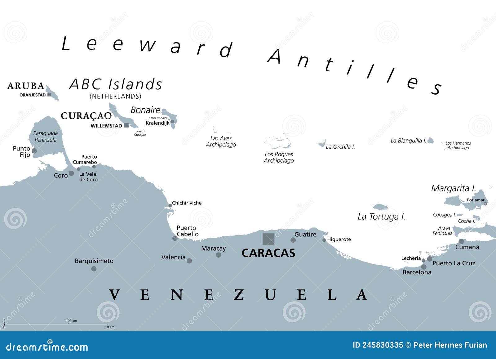 Leeward Antilles, Islands Chain In The Caribbean, Political Map Vector ...