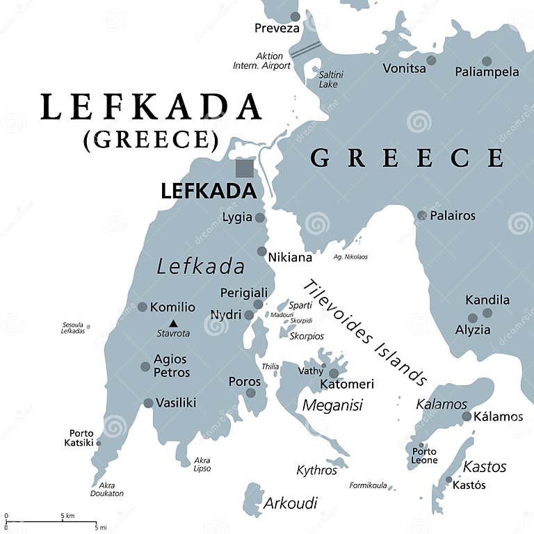 Lefkada, Regional Unit, Part of Greek Ionian Islands, Gray Political ...