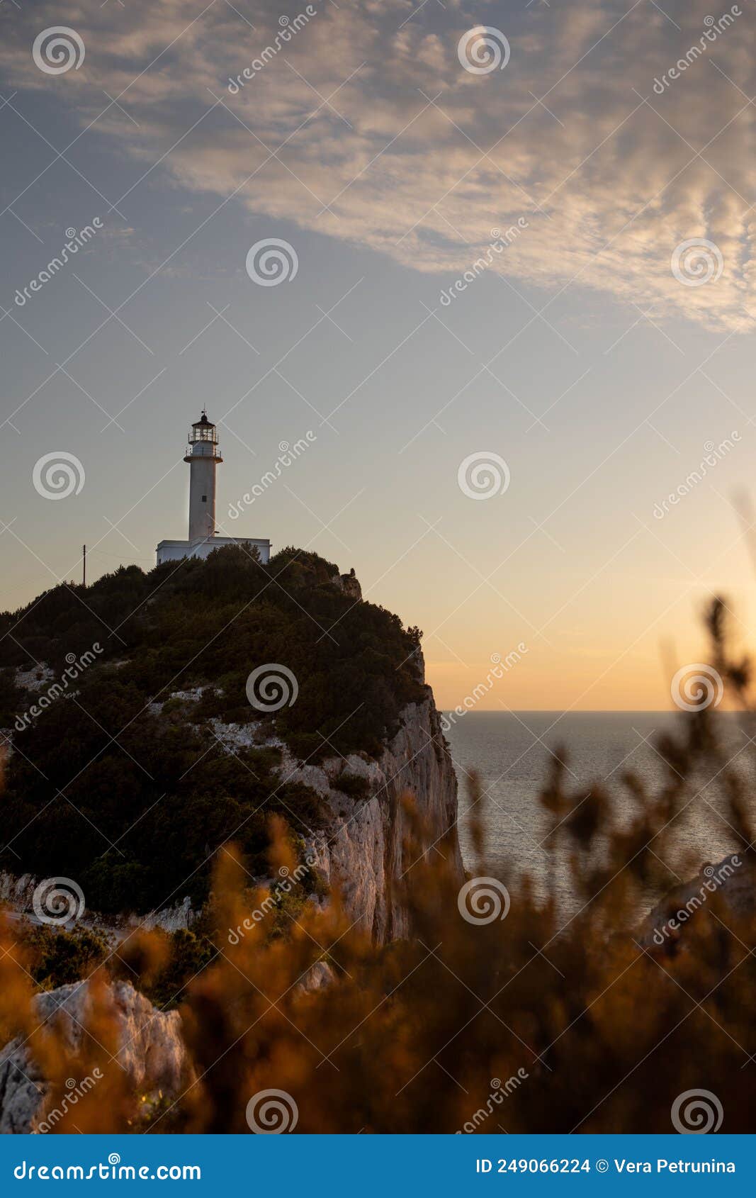 Lefkada Island Lighthouse on the Sunset Stock Photo - Image of greece ...