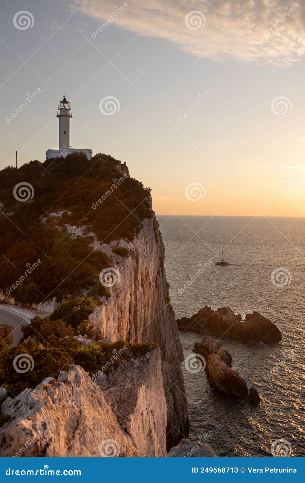 Lefkada Island Lighthouse on the Sunset Stock Image - Image of ...