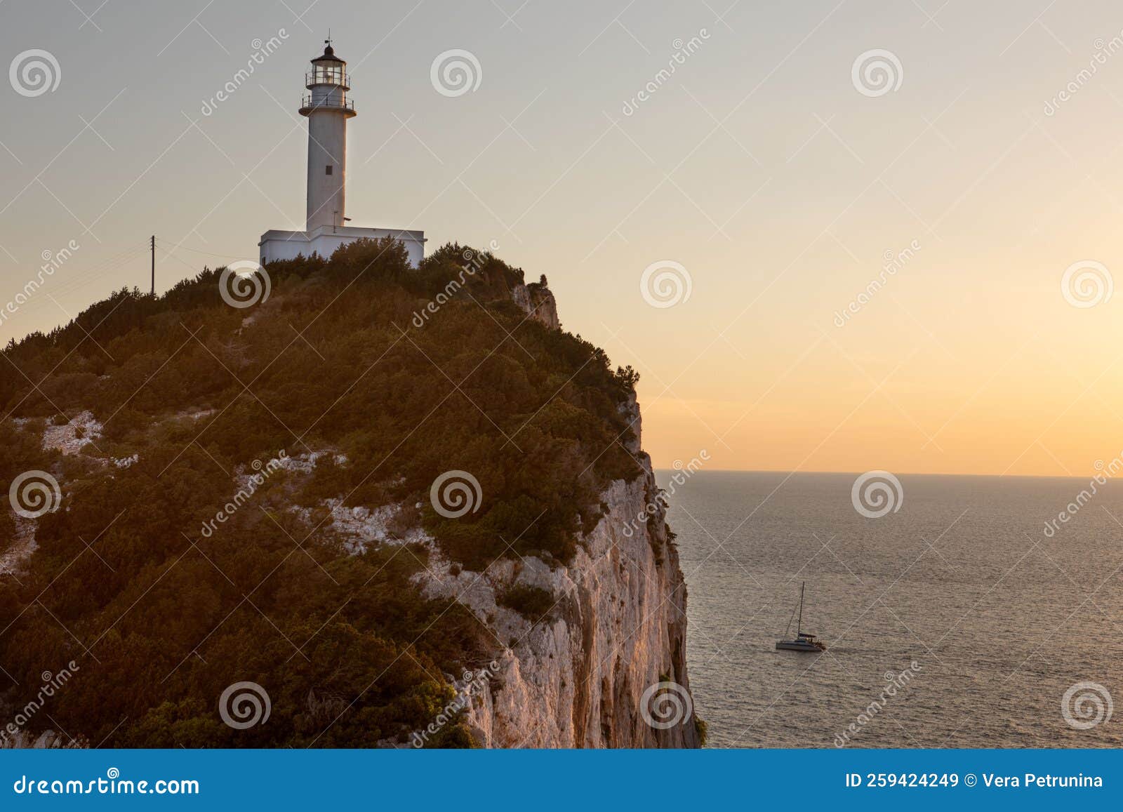 Lefkada Island Lighthouse on the Sunset Stock Image - Image of evening ...