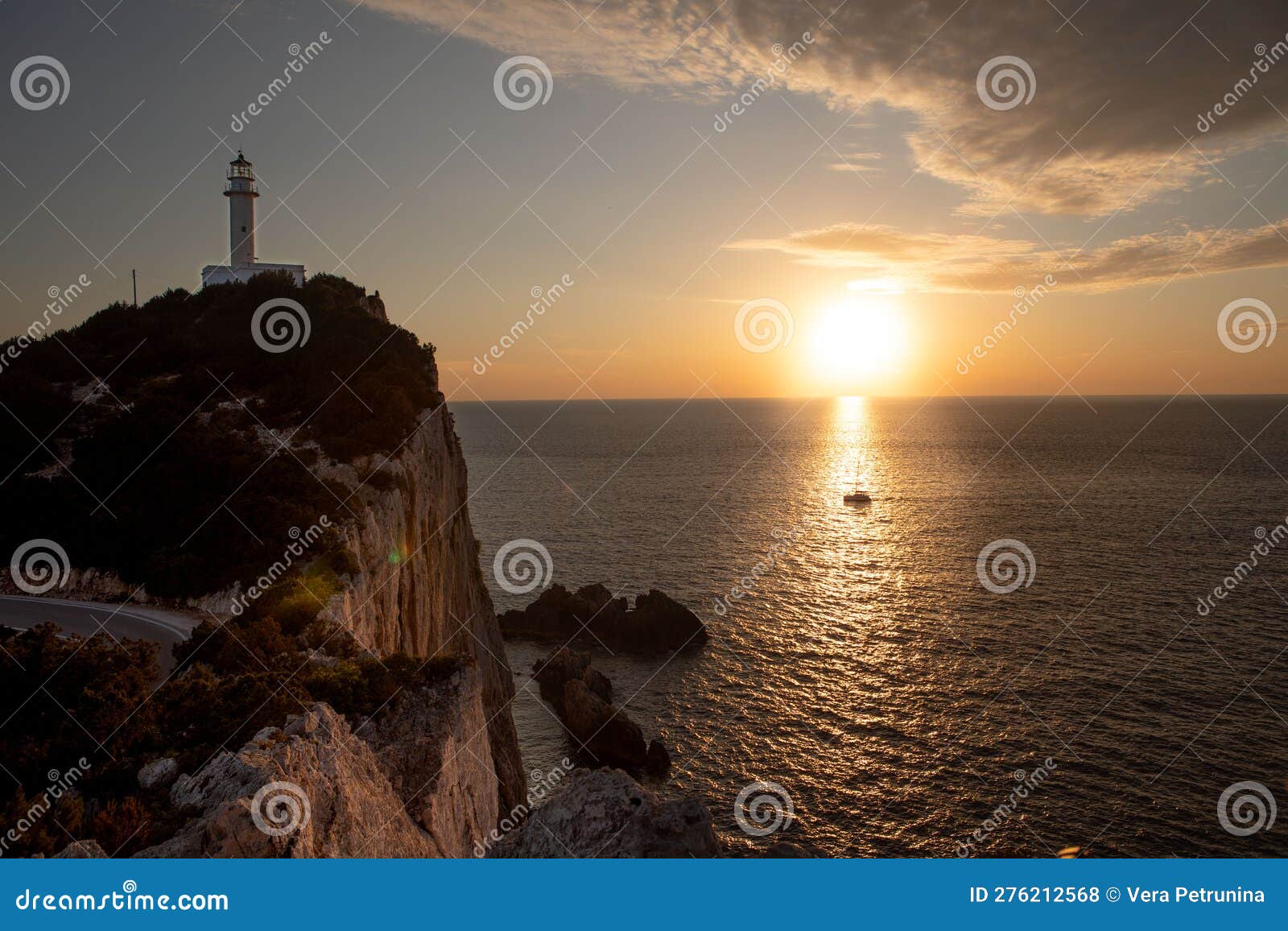 Lefkada Island Lighthouse on the Sunset Stock Photo - Image of waves ...