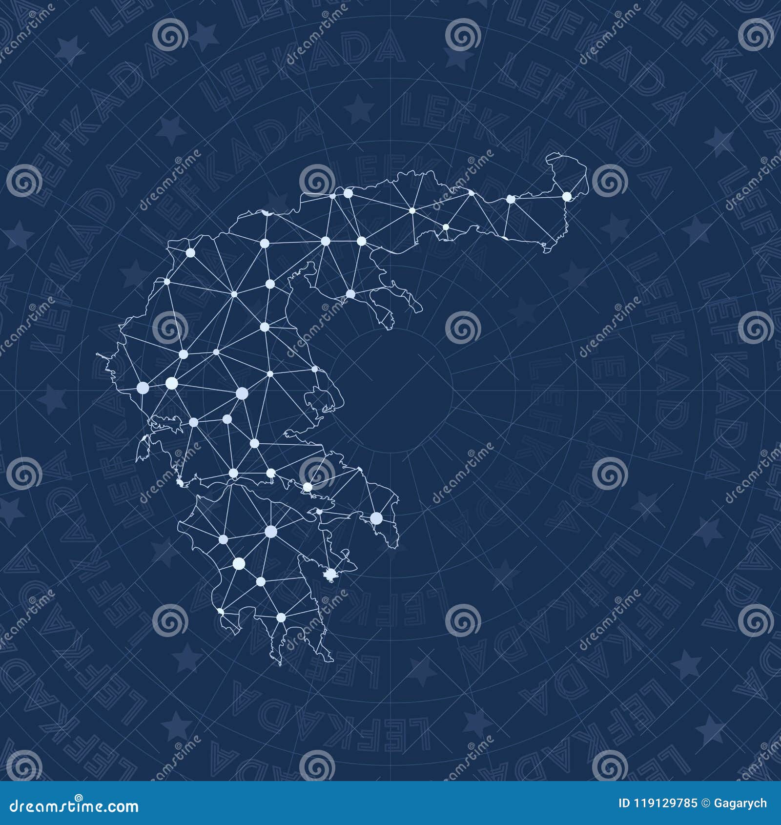 Lefkada Network, Constellation Style Island Map. Cartoon Vector ...