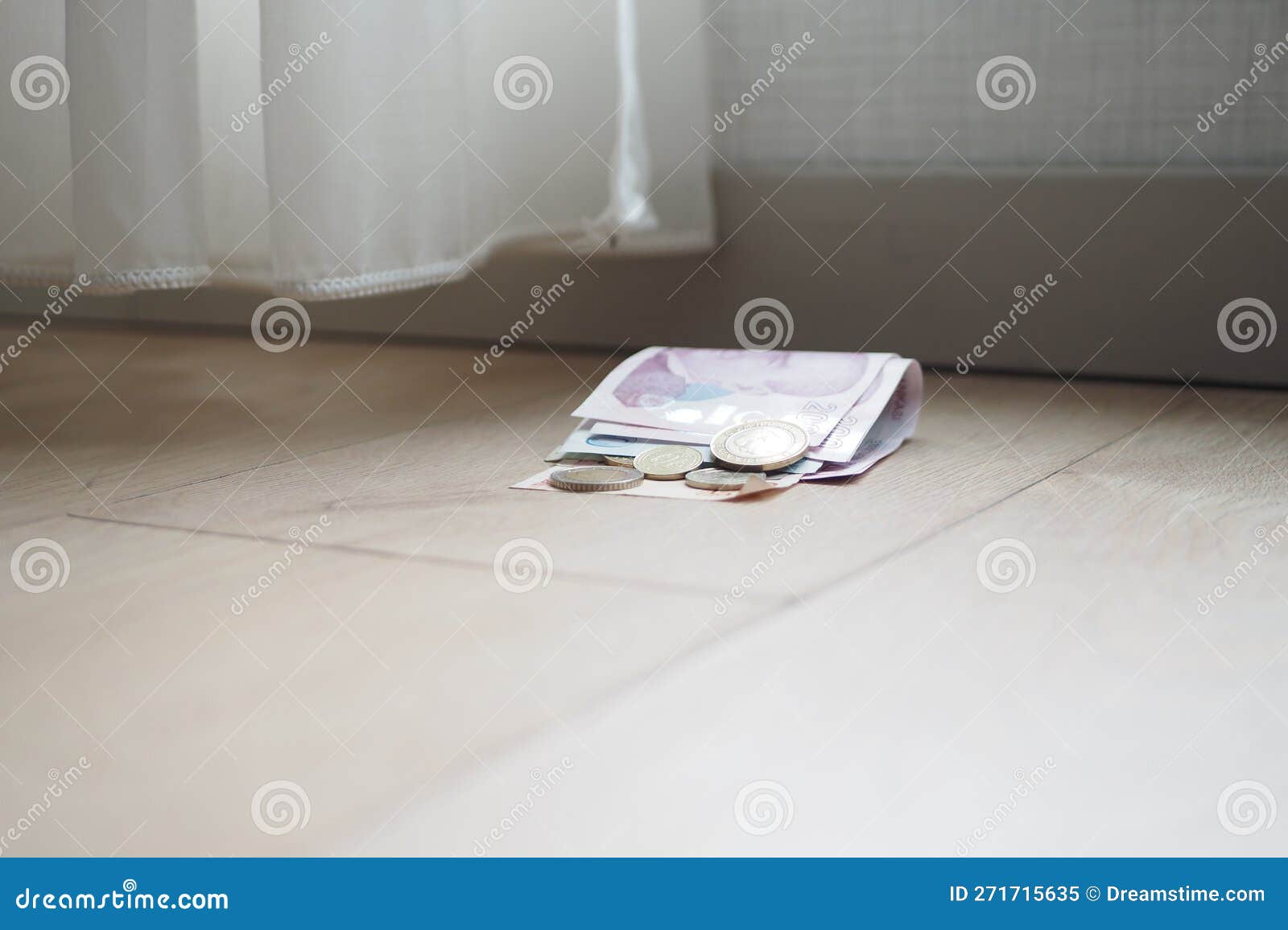 Left Cash and Coins on Floor at Home Stock Image - Image of savings ...