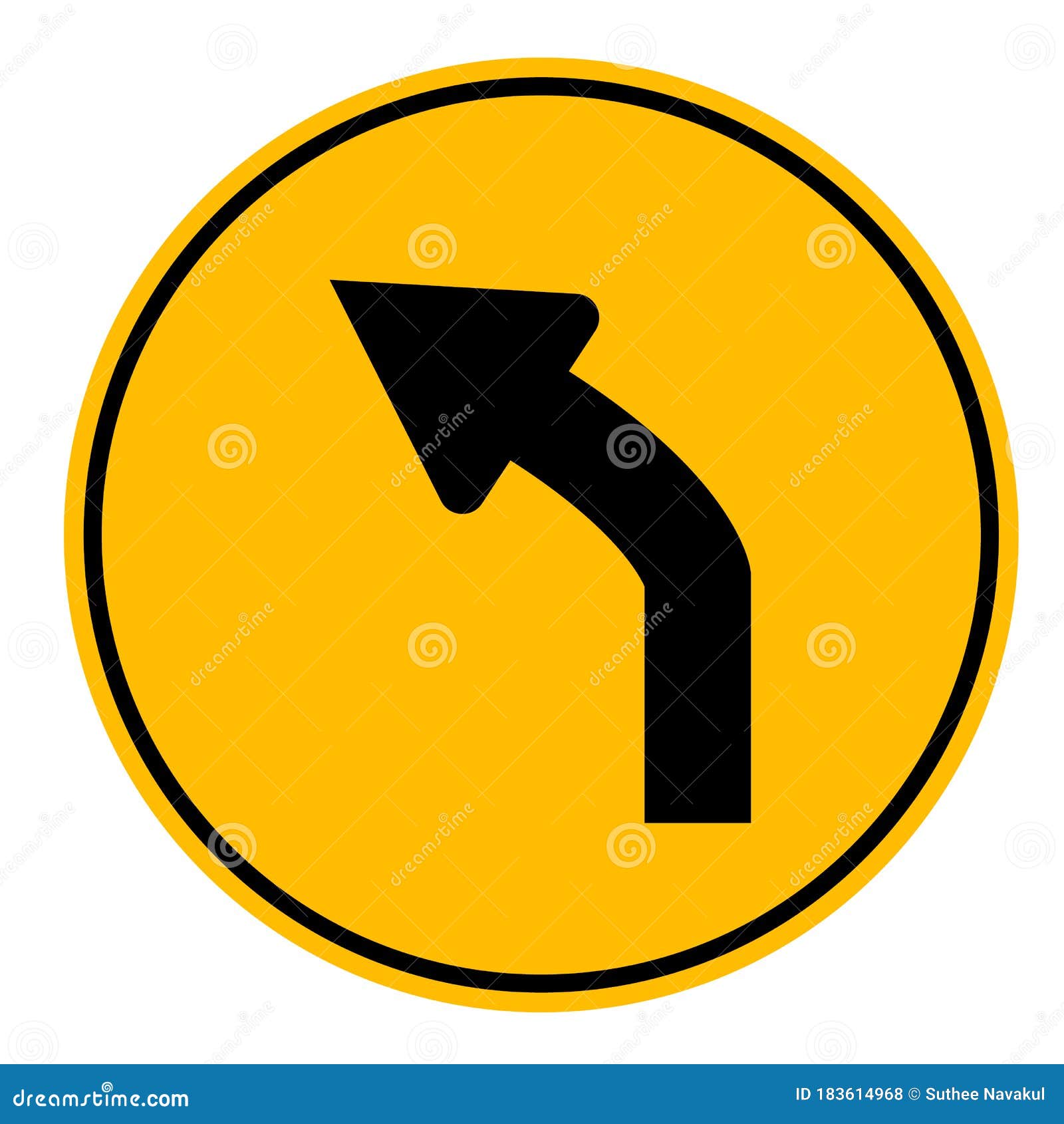 Left Curve Ahead Traffic on White Background. Flat Style. Left Curve ...
