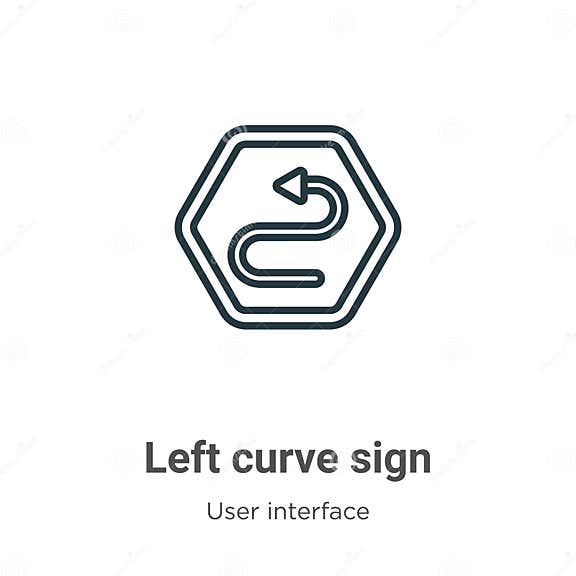 Left Curve Sign Outline Vector Icon. Thin Line Black Left Curve Sign ...