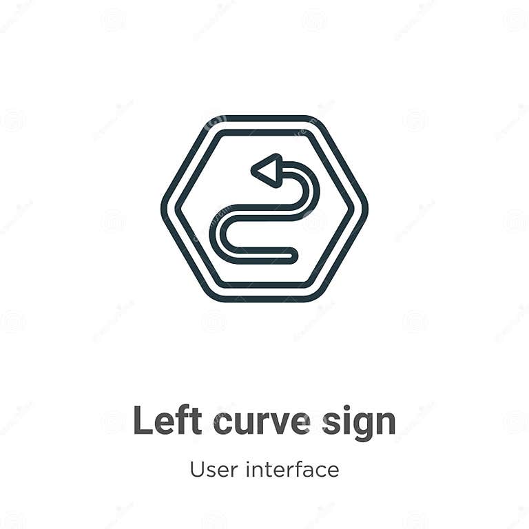 Left Curve Sign Outline Vector Icon. Thin Line Black Left Curve Sign ...