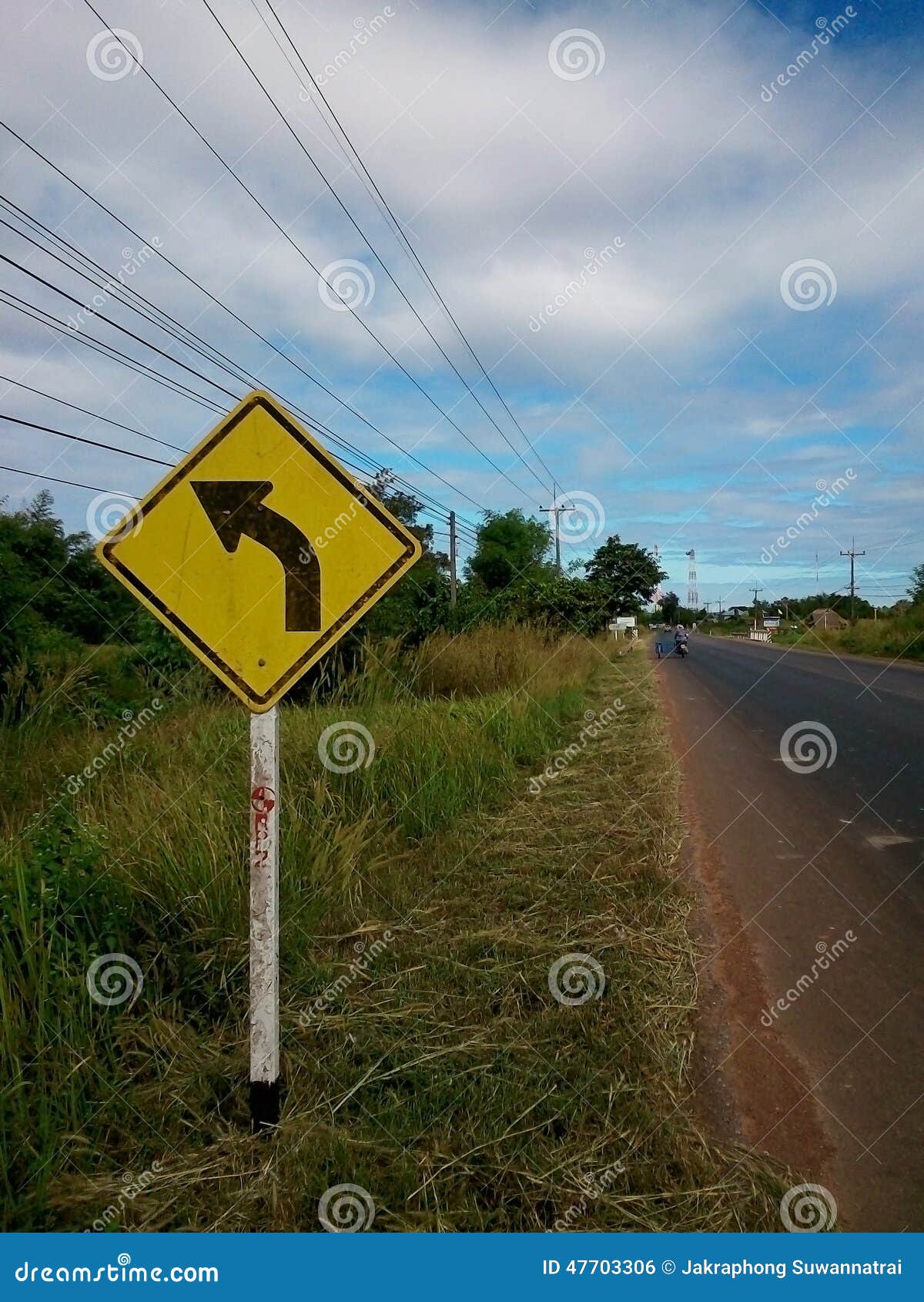 Left Curve Sign Warning on the Road Stock Photo - Image of right ...